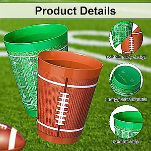 Nuenen 16 oz Football Plastic Cups Football Party Cup Favors Set Football Theme Reusable Cups Plastic Frosted Cup for Football Theme Party Supplies Kids Game Birthday Decorations(24 Counts)