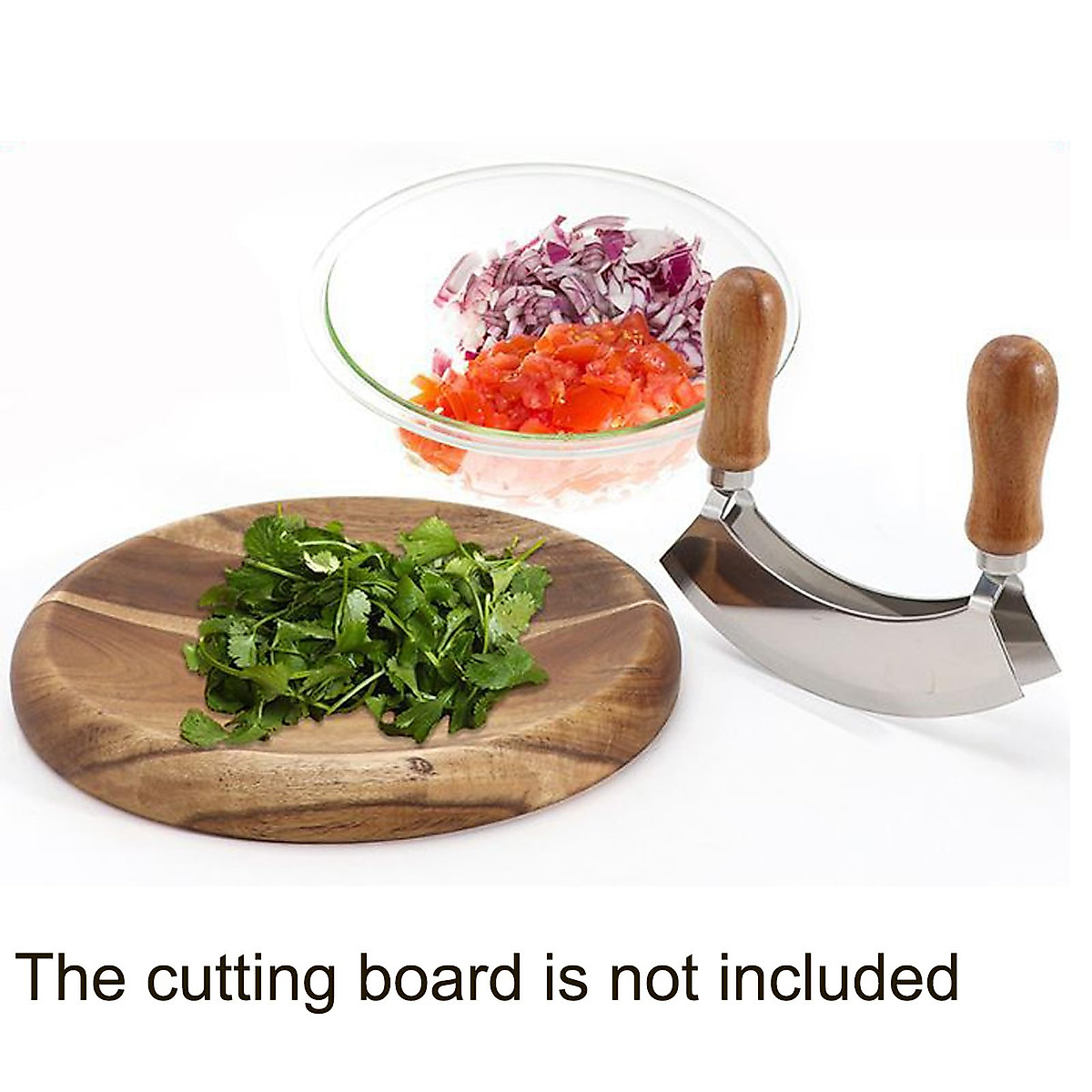 5.3 Inch Mezzaluna Knife - Sharp Double Blade Chopping Knife Pizza Cutter Rocker Knife Mezzaluna Salad Chopper Mincing Knife Stainless Steel Fruit Vegetable Mincing Knife