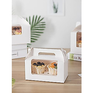 Jucoan 60 Pack White Cupcake Boxes with Insert, Handle and Window Hold 2 Standard Cupcakes, Kraft Paper Cupcake Container, Portable Cupcake Holder, Bakery Pastry Container for Cupcake, Muffins