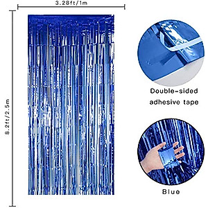 Muhome Blue Foil Fringe Curtain, 2PCS 3.28FT x 8.2FT Metallic Tinsel Door Curtains Photo Booth Backdrop for Wedding Birthday Bridal Shower Baby Shower Bachelorette Disco Dancing Party Decorations