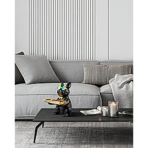 Bwytbwy French Bulldog Statue,Resin Bulldog Key Tray for Entryway Decor, Key Holder Organizer for Entryway Table, French Bulldog Gifts Black