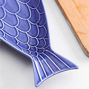 CHUANGRUN Fish Shaped Plate, 15 Inch Ceramic Fish Plate, Large Blue Serving Platter, Snack Storage Serving Platter, for Restaurants Home Kitchen Accessories