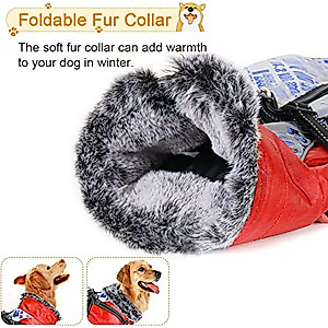 Tresbro Dog Winter Coat, Large Warm Dog Jacket for Cold Weather,Reflective Dog Clothes with Furry Collar Detachable Harness Two Way Zipper on Back, Dog Apperal for Medium Large Dog Boy Girl