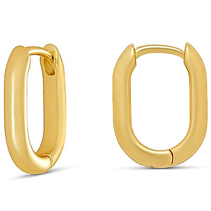 Amazon Essentials 14K Gold Plated Modern Oval Hoop 15mm, Yellow Gold