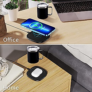 TIGPOW Coffee Cup Warmer with Mug set,Double-layer 18/8 Stainless Steel Heated Mug,Wireless Charging Function,Self Heating Coffee Mug for Office Desks, and Home (Black 12oz)