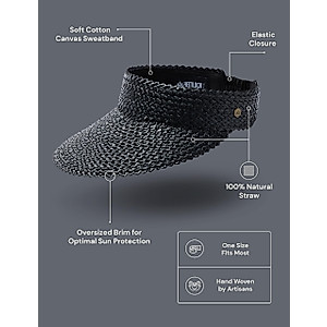 Straw Visor for Women | Packable Beach Visor & Sun Visor | Sun Protection | One Size | Onyx | Hemlock