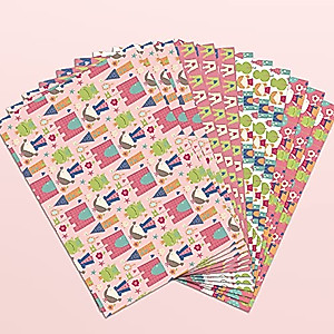 LDGOOAEL Birthday Wrapping Paper for Girls Kids - 4 Style Pink Red Girls Cute Hats house Patterns Gift Wrap for Birthday Summer Back To School - 19.6 inch X 27.5 inch Per Sheet…