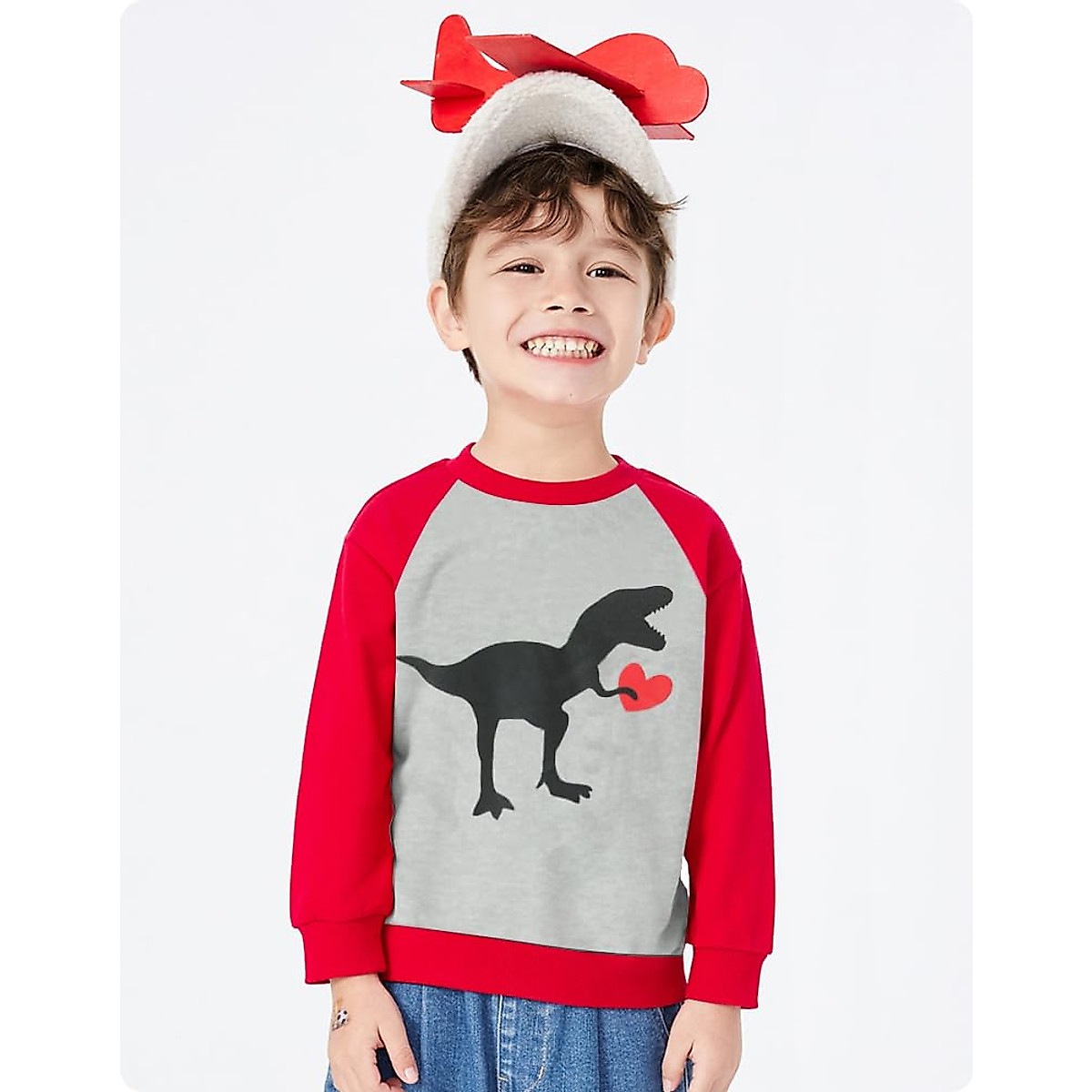 Little Hand Toddler Boys Valentine's Day Clothes Dinosaur Sweatshirt Pullover Long Sleeve Shirts 3t