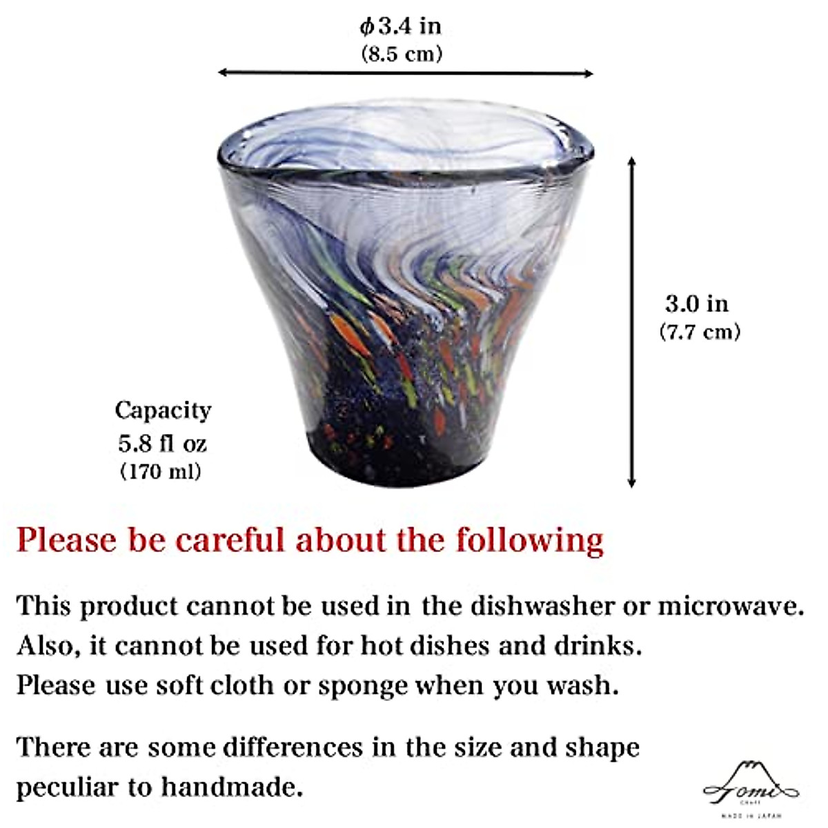 Tomi Craft, Drinking Glasses 5.8oz, Cold Drink Glasses, Water Glasses, Uses Edo Glass, Tokyo Designated Traditional Crafts, Made in Japan EG012 (Fujimatsuri)