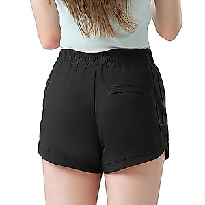 BIG ELEPHANT Teen Girls Athletic Shorts with Zipper Mesh Pockets for Basketball, Soccer, Running, Biking (Black, 16-18 Years)