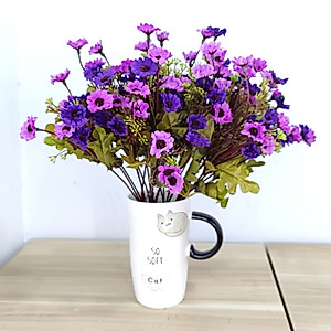 skycats Artificial Flowers, Artificial Daisy Silk Flowers, Flowers for Home Kitchen Garden Patio Window Box Office Table Centerpieces Indoor Outdoor Decor (4 Bundles Purple, excluding vases)