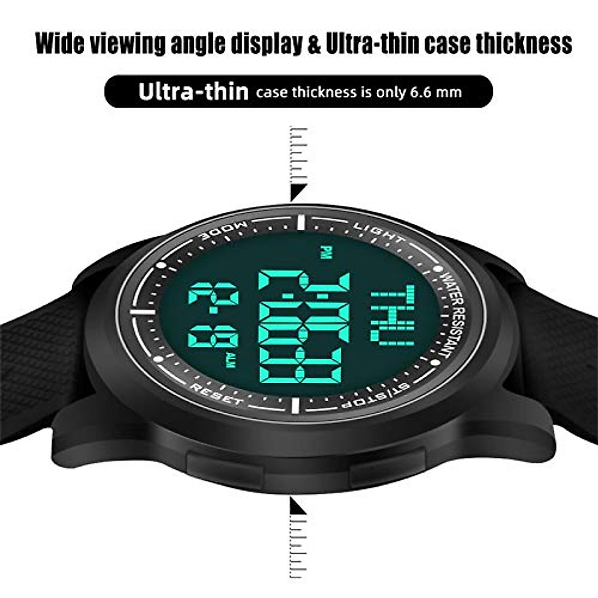 Beeasy Mens Digital Watch Waterproof with Alarm Stopwatch Countdown Timer Dual Time, 12/24 Hours Thin Digital Wrist Watches for Men