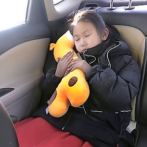 Seat Belt Pillow for Kids, Car Seatbelt Cover Children Rest Sleep Head Support Shoulder Pad Neck Pillow Plush Cartoon Giraffe Cushion