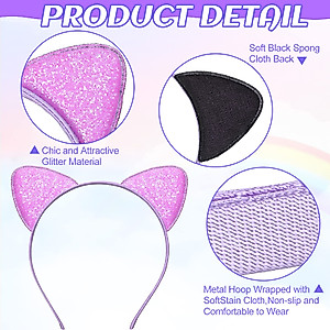 Janinka 30 Pcs Cat Ears Headband for Girls Glitter Sequin Cat Hairbands Shiny Kitty Headband Hair Metal Hoop Hair Accessories for Women Girls Daily Wearing Birthday Party Decoration