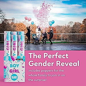 (3 Blue & 3 Pink) Baby Gender Reveal Powder Cannon with Holi Powder | TUR Party Supplies | No Mess 100% Biodegradable | 12 inch | Confetti Popper Sticks for Baby Boy or Girl Gender Reveal Decorations & Game Ideas