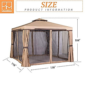 Patiomore Outdoor Garden Gazebo 10 x 10 FT Patios All-Season Permanent Gazebo with Vented Soft Canopy and Mosquito Netting