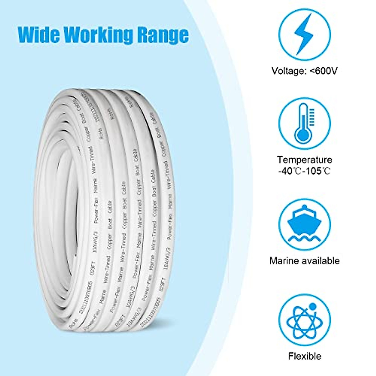 Kimbluth 10 Gauge Triplex Marine Wire Tinned Copper Boat Cable, 30ft 10 AWG Standard USA OFC Oxygen Free Copper Wire for Automotive Boat Speakers Solar Outdoors