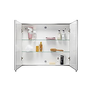 Croydex Finchley Double Door, Surface Mount Flexi-Fix Easy Installation System Medicine Cabinet, 31.5 in (W) x 26 in (H) Stainless Steel