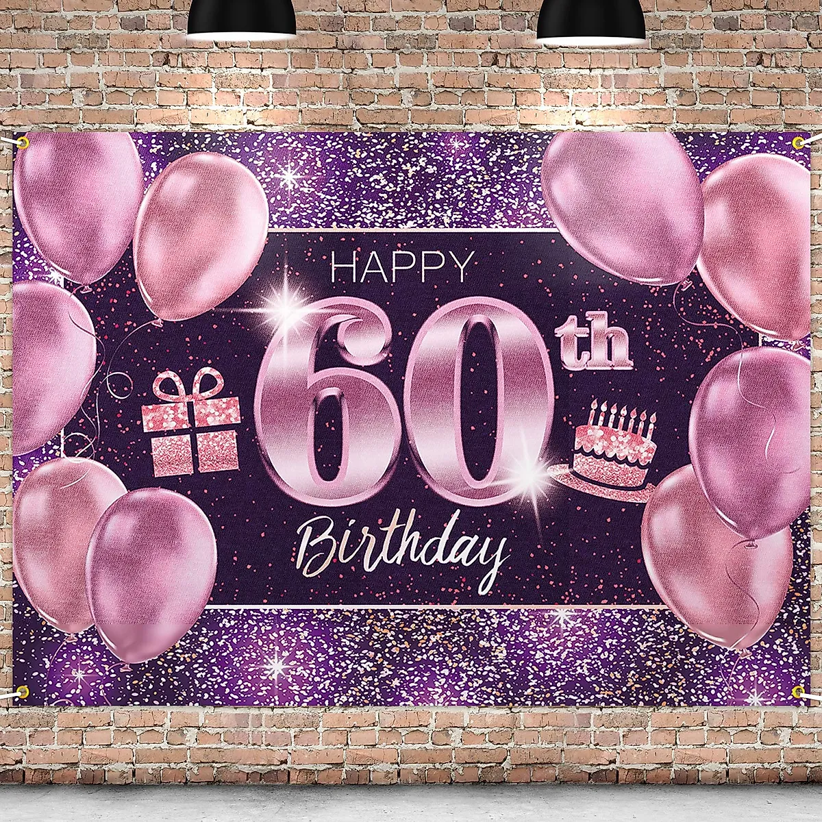 PAKBOOM Happy 60th Birthday Banner Backdrop - 60 Birthday Party Decorations Supplies for Women - Pink Purple Gold 4 x 6ft