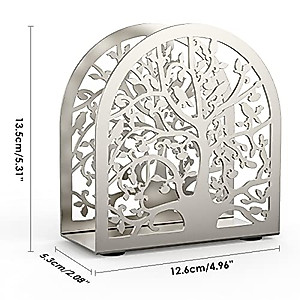 Housolution Napkin Holder, Tree & Bird Design Metal Napkin Holder for Kitchen and Table, Freestanding Modern Napkins Holder for Home & Picnic Party, Silver