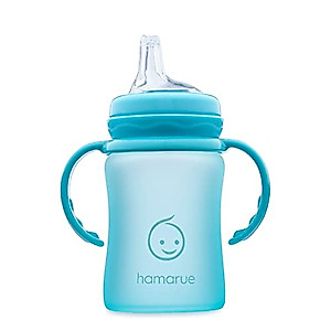 Hamarue 3-in-1 Glass Sippy Cups for Toddlers | Silicone Coated Glass Baby Bottles | Non-Toxic Transition Cup for Baby with Removeable Handles | Baby Straw Cup NB+, 3M, 6M, 12M (Teal, 5 oz)