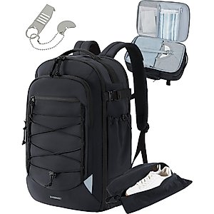 BAGSMART Carry On Travel Backpack, 17.3 Inch Large Travel backpack Carry On Flight Approved, Anti-theft Personal Item Backpack Travel Bag With Shoe Bag, 30L Water Resistant Casual Daypack, Black