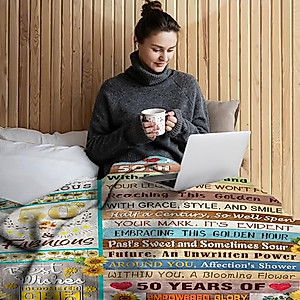 Amxieui 50th Birthday Gifts for Women, Happy 50 Year Old Gifts Decorations Gift Ideas for Her, Funny 50th Birthday Throw Blanket Gift Ideas 60" x 50"