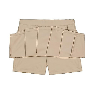 Nautica Girl's School Uniform Pleated Pull-on Scooter Skirt With Undershorts, Knit Waistband, Khaki Ruffle, 8