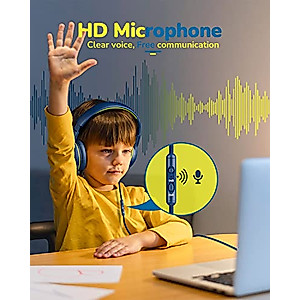 Kids Headphones for School Toddler Wired with Microphone Plug in Bulk Boys Headset Girls 3+ Year Old Blue Green shareport Phones Teen Volume Control Airplane Two People Childrens Babies Over Ear