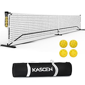 Kascen Pickleball Net - 22 FT Regulation Size Portable Pickleball Net System, Pickle Ball Net with Exclusive Ball Holder, 4 Pickleballs & Carry Bag, Pickle Ball Net for Outdoor Indoor Driveway