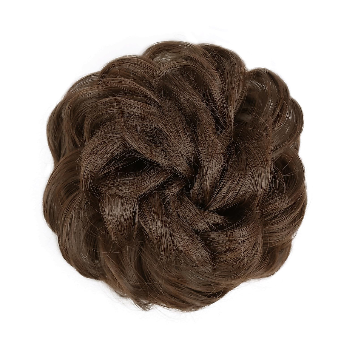 MORICA 1PCS Messy Hair Bun Hair Scrunchies Extension Curly Wavy Messy Bun Hair Synthetic Chignon Hairpieces for Women(1-8#(Medium chestnut Brown))