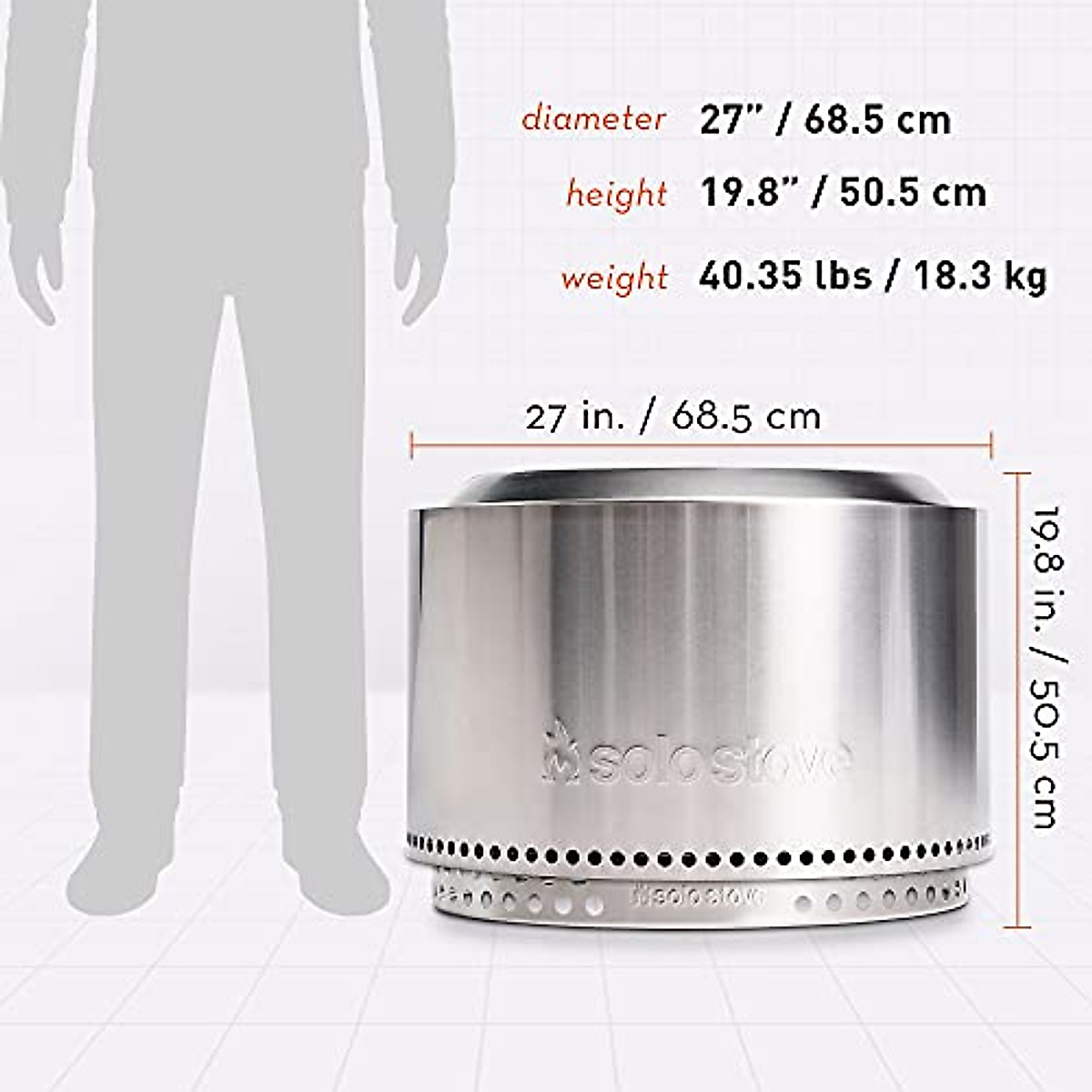 Solo Stove Yukon 2.0 with Stand, Smokeless Fire Pit | Portable Wood Burning Fireplace with Removable Ash Pan, Large Outdoor Firepit, Stainless Steel, H: 19.8 in x Dia: 27 in, 43.9. lbs