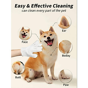 CKANDCK Pet Wipes for Dogs & Cats, Nourish Fur Glove Wipes for Daily Care and Traveling,Extra Thick Cleaning Deodorizing Grooming Gloves,Rinse Free, Unscented