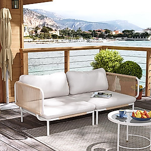 VredHom Oversized Patio Loveseat, Patio Furniture Couch with Removable Cushions, Outdoor Modern Loveseat for Patio, Garden, Lawn, Beige