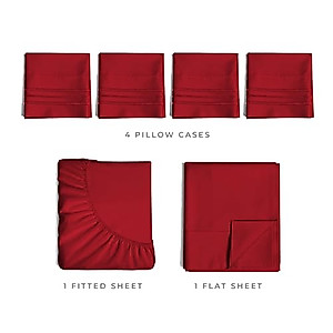 Calimartz Queen Size Sheets – 6 Piece Bedding Sheets & Pillowcases – Hotel Luxury, Soft Microfiber 100GSM, Breathable & Cooling Bed Sheets – with Deep Pocket up to 16’’ – 1800 Thread Count. (Red)