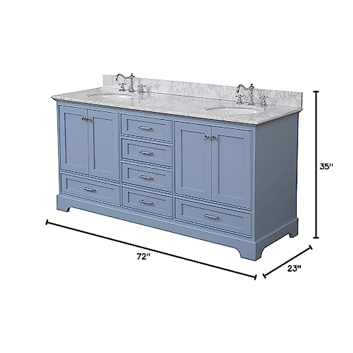 Kitchen Bath Collection Harper 72-inch Double Bathroom Vanity (Carrara/Powder Blue): Includes Powder Blue Cabinet with Authentic Italian Carrara Marble Countertop and White Ceramic Sinks