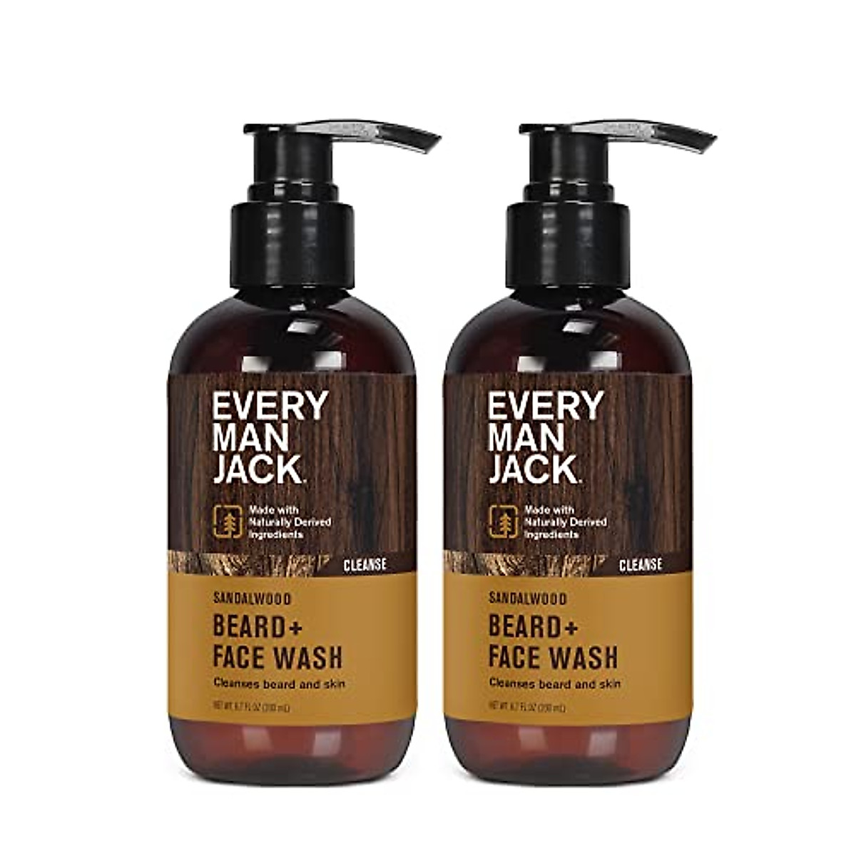Every Man Jack Beard + Face Wash - Subtle Sandalwood Fragrance - Deep Cleans and Helps Condition and Soften Your Beard and Skin Underneath - Naturally Derived with Aloe and Glycerin- 6.7-fl oz (2 Pack)