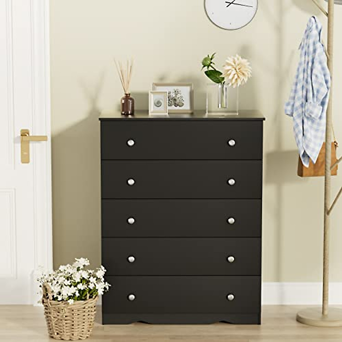 JUMMICO Drawer Wooden Dresser, 5 Drawer Dresser for Closet Bedroom, Modern Wooden Storage Drawer for Nursery Living Room and Hallway Dressers & Chests of Drawers (Black)