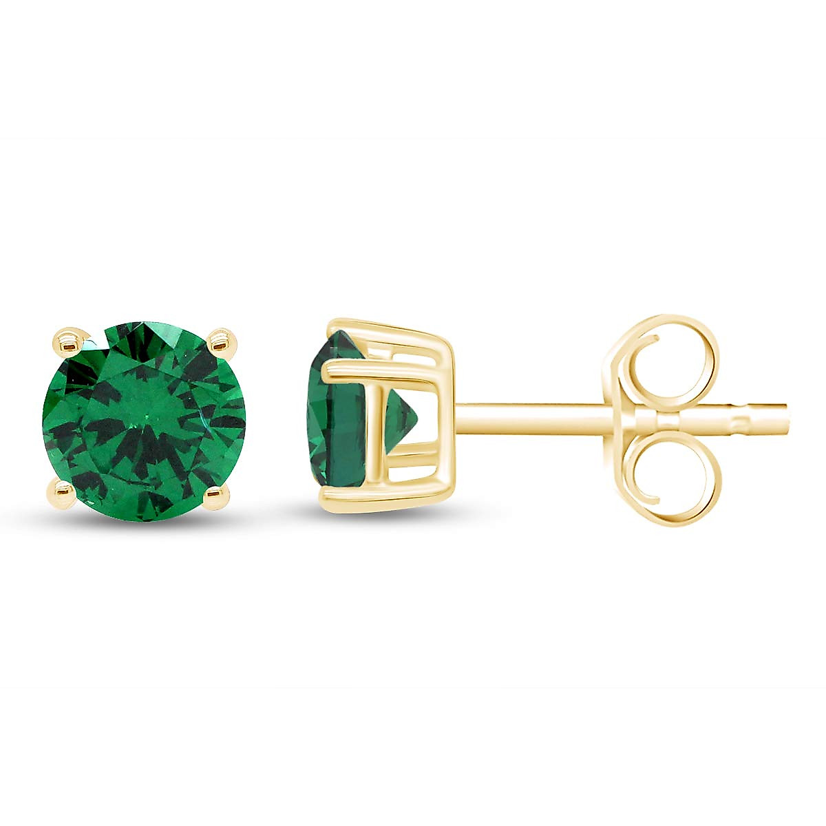Simulated Green Emerald Round Shape Stud Earrings In 14K Yellow Gold Over Sterling Silver (1 Ct)