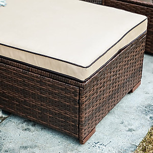 JOIVI Patio Conversation Set, PE Wicker Rattan Outdoor Furniture Set, 2 Ways Small Sectional Sofa Lounge and Love Seat with Cushions, Tempered Glass Coffee Table, Beige