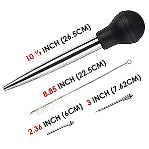 Kaycrown Stainless Steel Turkey Baster With BBQ/Grill Basting Brush, Commercial Grade Quality Rubber Bulb Including 2 Flavor Needles And Cleaning Brush For Easy Clean Up