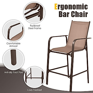 Tangkula 3 Pieces Outdoor Patio Bar Set, Outdoor Bistro Set with 2 Bar Stools and 1 Tempered Glass Bar Table, Bar Height Patio Table and Stools Set for Backyard, Garden, Lawn (Coffee)