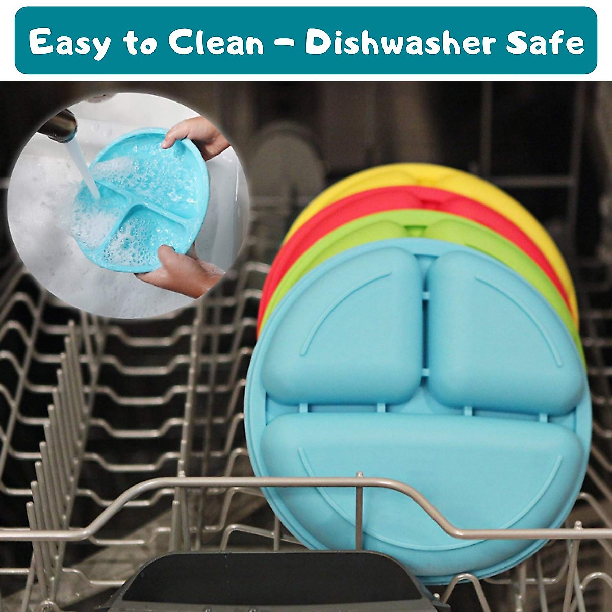 Silikong Divided Silicone Plates for Toddlers ** NO SUCTION** | BPA Free | Dishwasher, Microwave and Oven Safe | Kids Plates with Dividers (Boys)