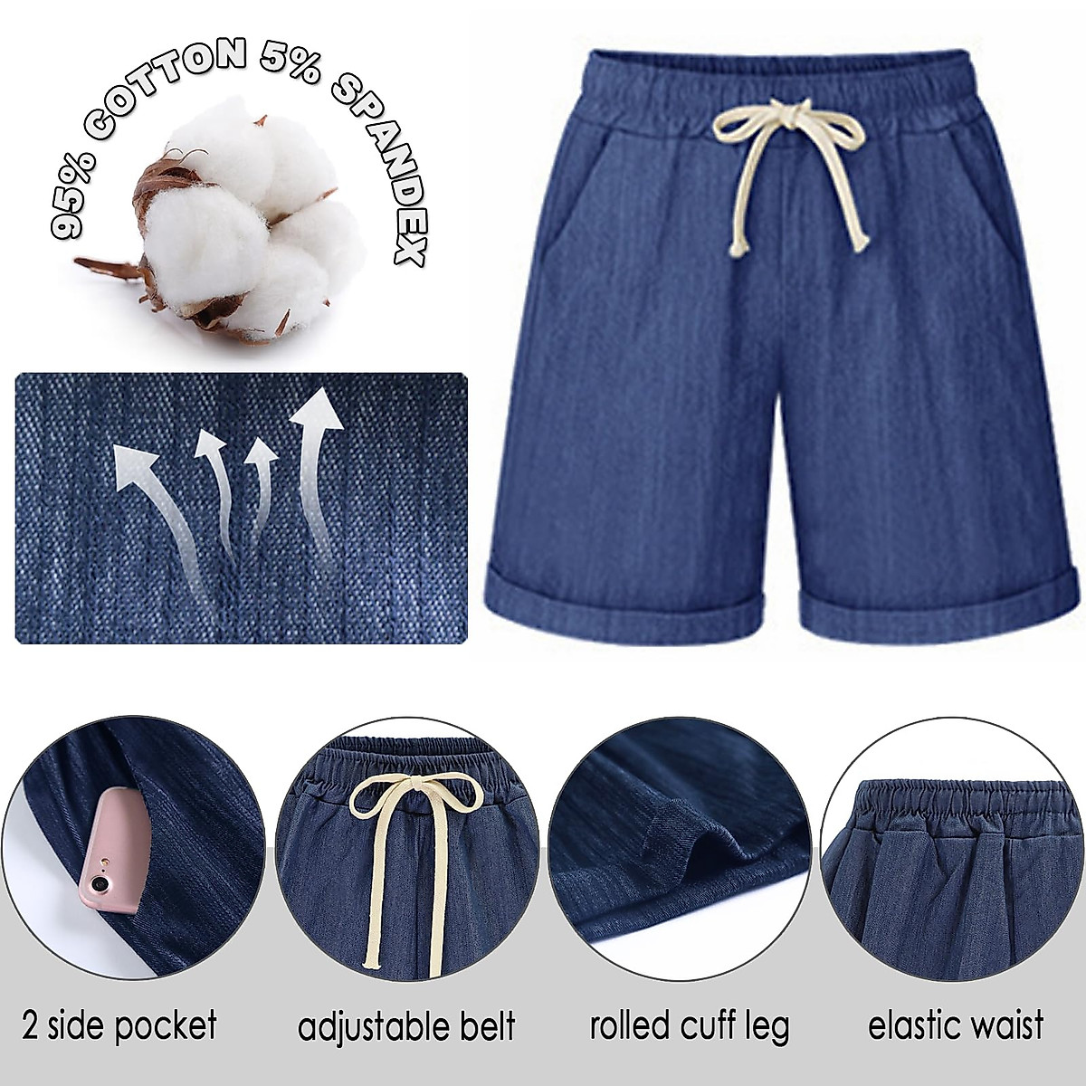 XinYangNi Women's Drawstring Elastic Waist Casual Comfort Cotton Linen Plus Size Beach Shorts Pink US XL