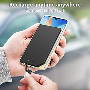 TNTOR Portable Charger with Built-in USB C Cable, 5000mAh Ultra Thin Power Bank Small Battery Pack, Compatible with iPhone 15 USB C Android Phones/Tablet/Camera etc.