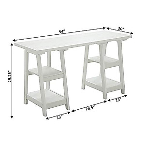 Convenience Concepts Designs2Go Double Trestle Desk with Shelves, White