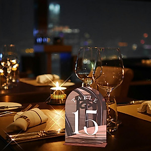 Wedding Table Numbers, 1-15 Mirror Arch Table Numbers with Stands, 5"x7" Table Number Signs and Holders Perfect for Wedding Reception, Event, Party, Restaurant (Arch Rosegold)