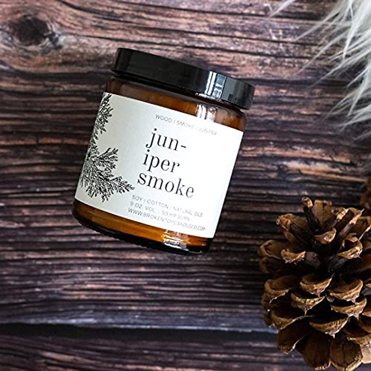 Broken Top Juniper Smoke Pure Soy Candle | 9 oz. | Wood, Smoke & Juniper 50-Hour Burn Time. Natural Cotton Wick, Vegan, No Parabens, No Phthalates