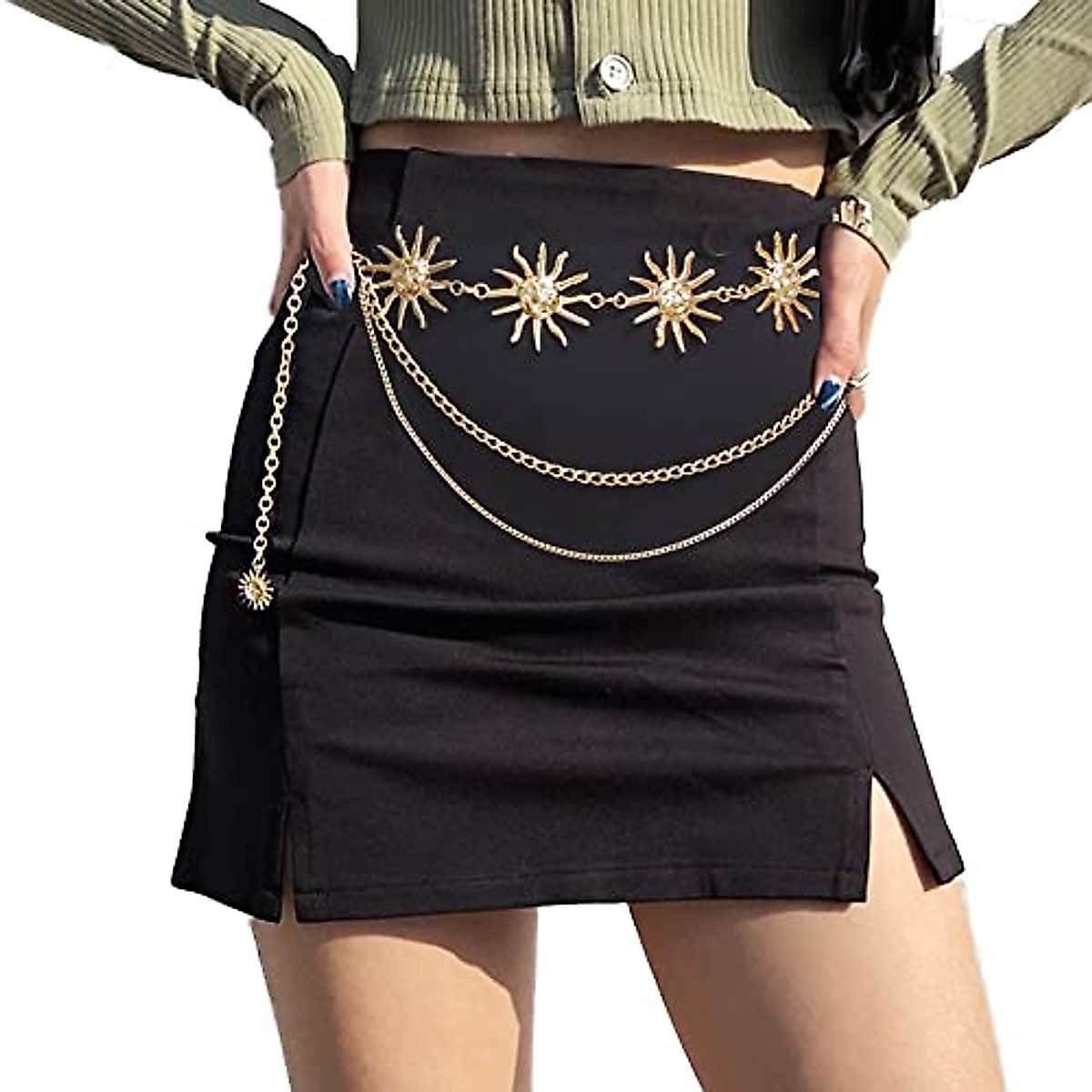 Multilayer Sun Moon Chain Belt Metal Waist Chain Belt Gold Silver Chain Belt for Women Belly Chain Belt Bohemia Body Jewelry