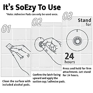 SoEzy Drill-Free Hook Rail with 3 Hooks for Kitchen and Bathroom Storage, Utensil Hanger with Suction Cup and Adhesive Disc, Wall Accessories for Hanging Utensils (White)